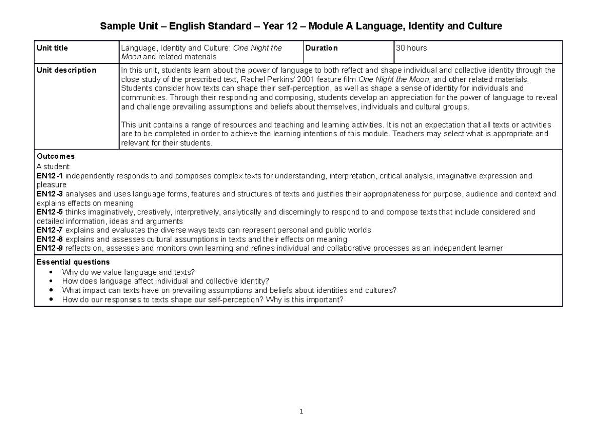 Module A: Language, Identity, and Culture - Close Study of *One Night ...