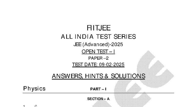 FIITJEE JEE Open Test I Solutions & Hints - Physics Part I - Studocu