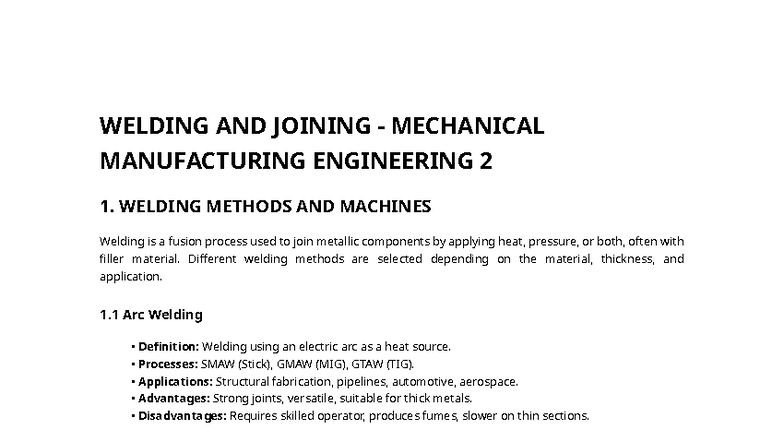 WELDING METHODS AND MACHINES - MECHANICAL MANUFACTURING ENG 2 - Studocu