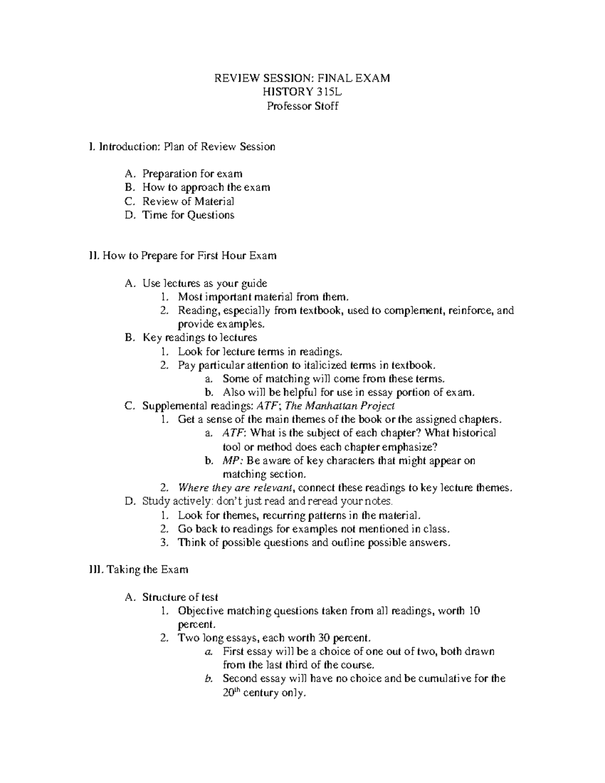Final Exam Review for H315L: United States History 1492-1865 Prep Notes ...