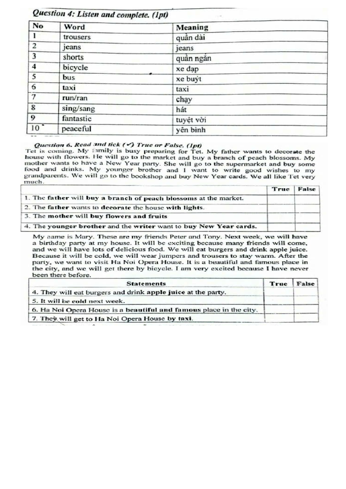 Listening and Reading Comprehension Exercises (ANH-6) - Studocu