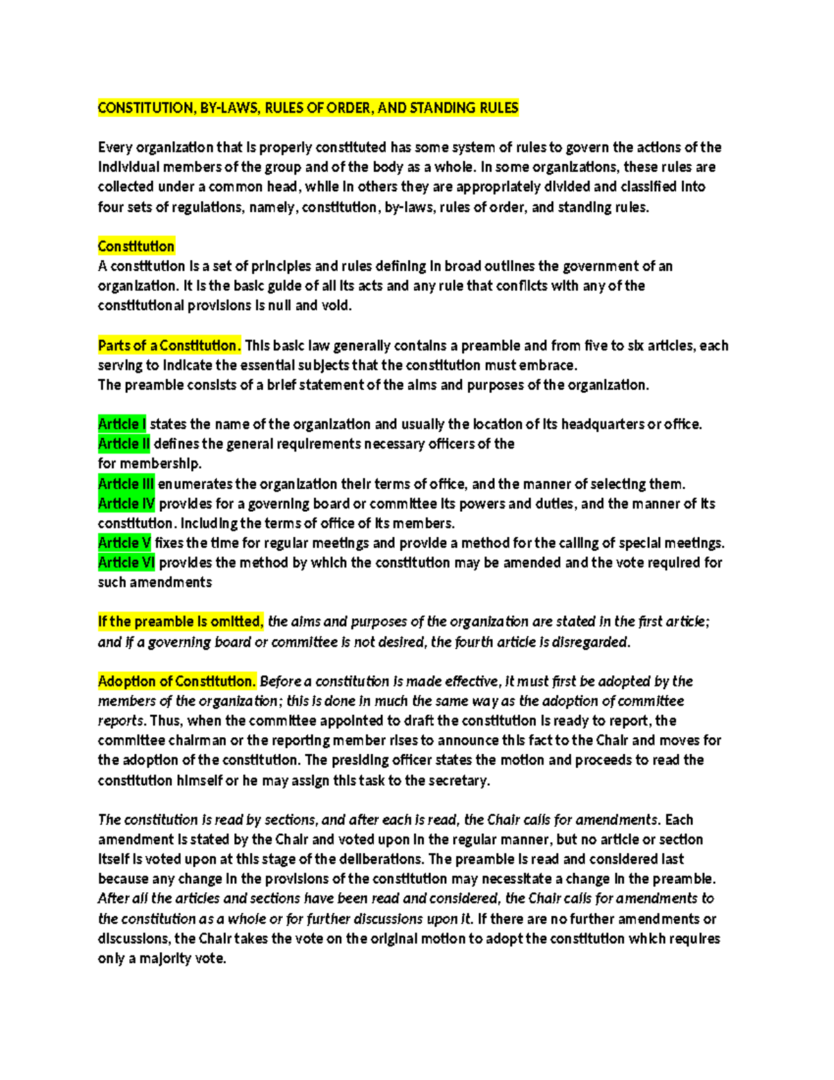 F2. Constitution, By-Laws, Rules of Order, and Standing Rules Overview ...