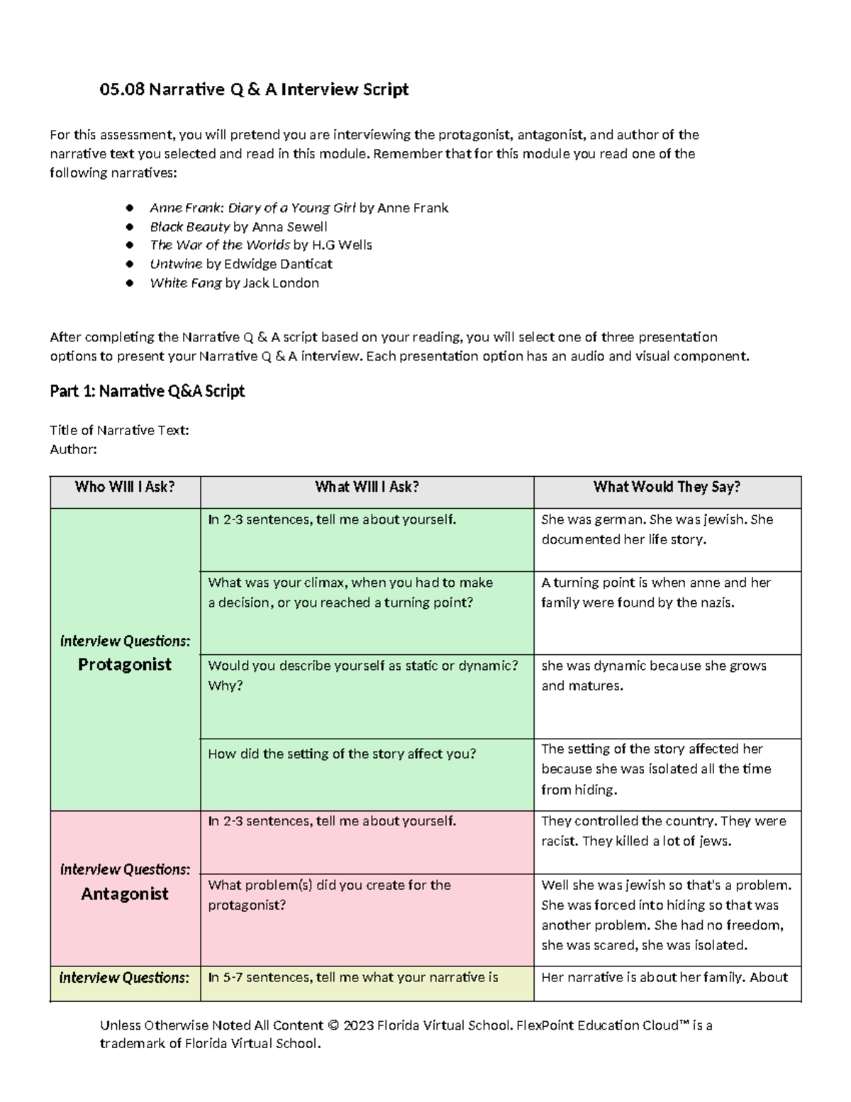 05.08 Narrative Q&A Interview Script for Literature Assessment - Studocu