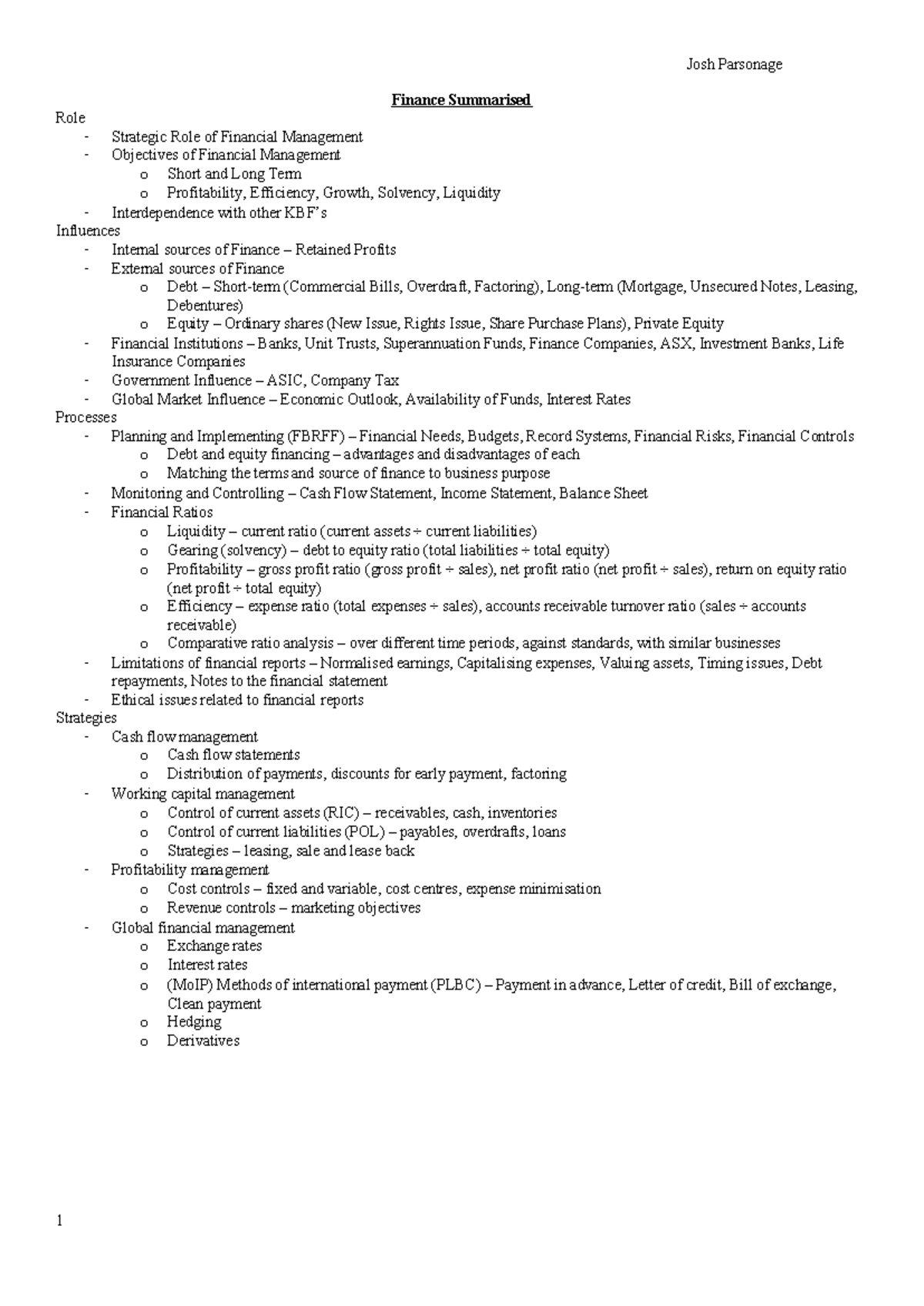 HSC Business 2023: Summarised Strategic Role of Financial Management ...