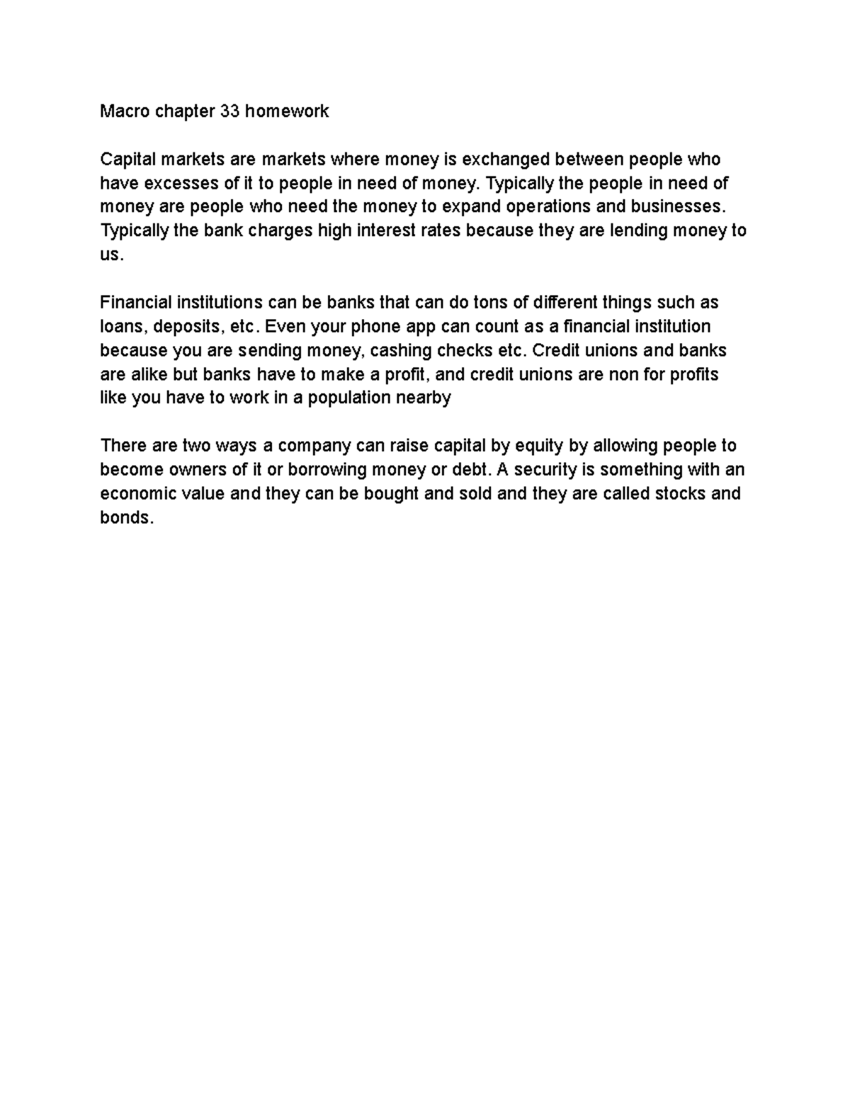 Macro chapter 33 homework - Macro chapter 33 homework Capital markets ...