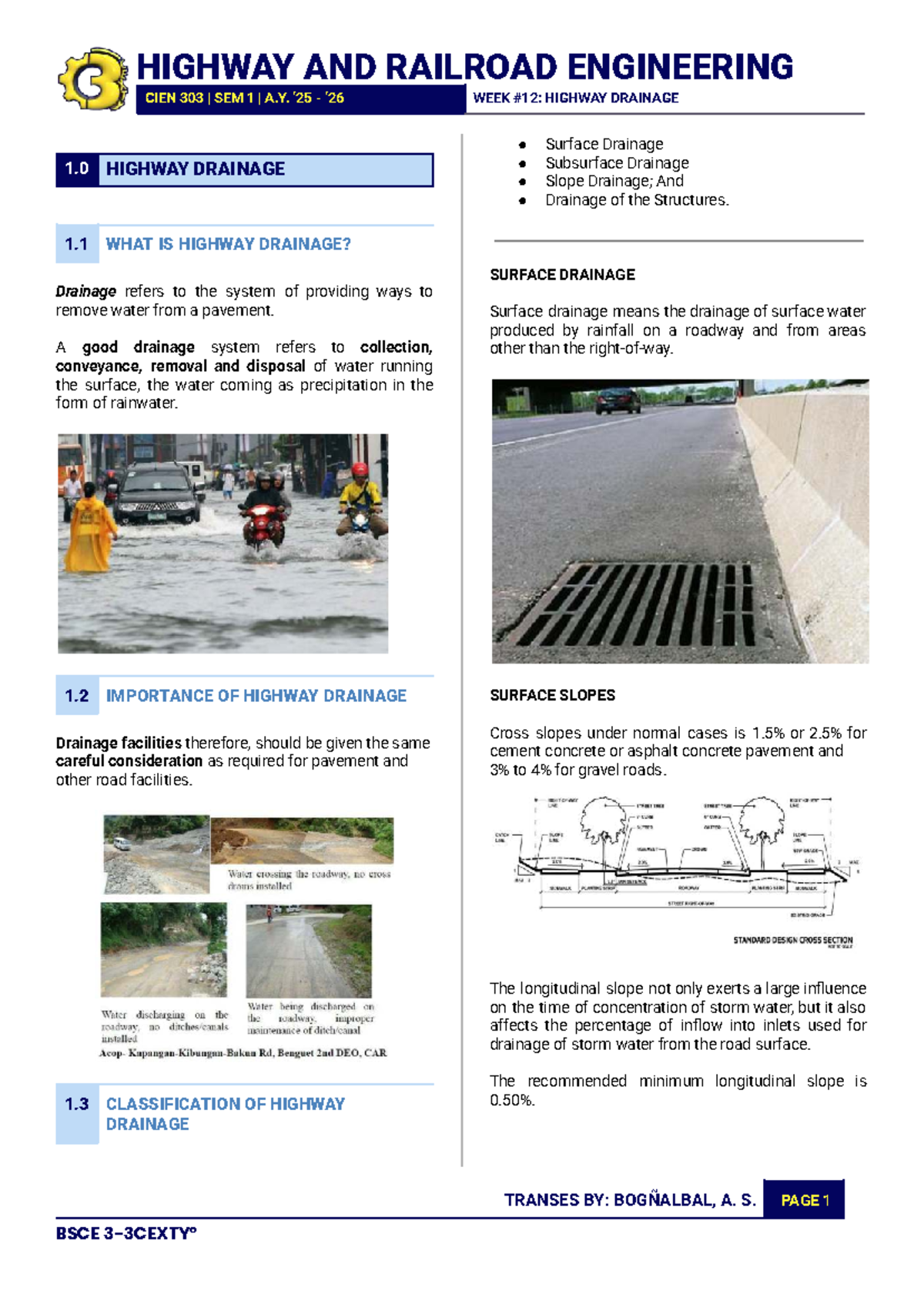 Highway Drainage Overview and Design CIEN 303 SEM 1 A.Y. - Studocu