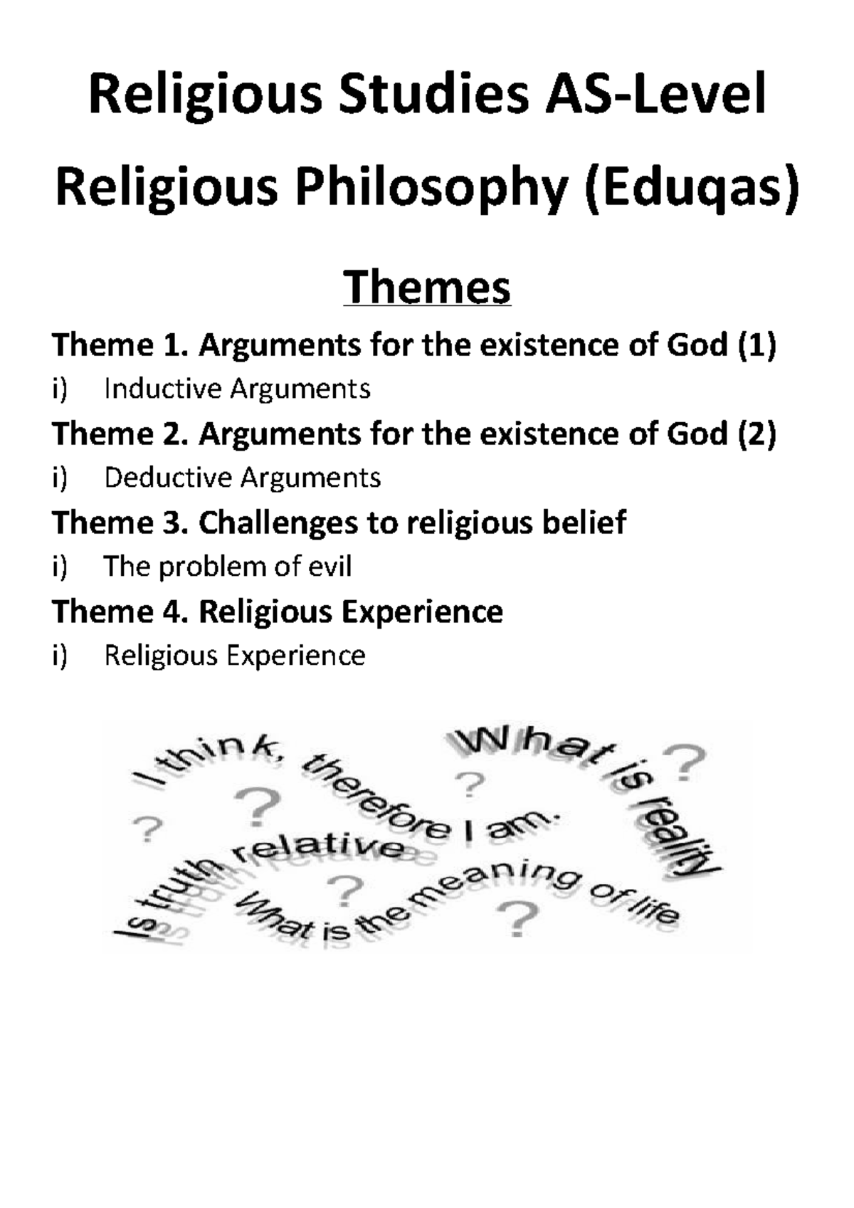 AS-Level Religious Philosophy: Arguments for God's Existence Notes ...