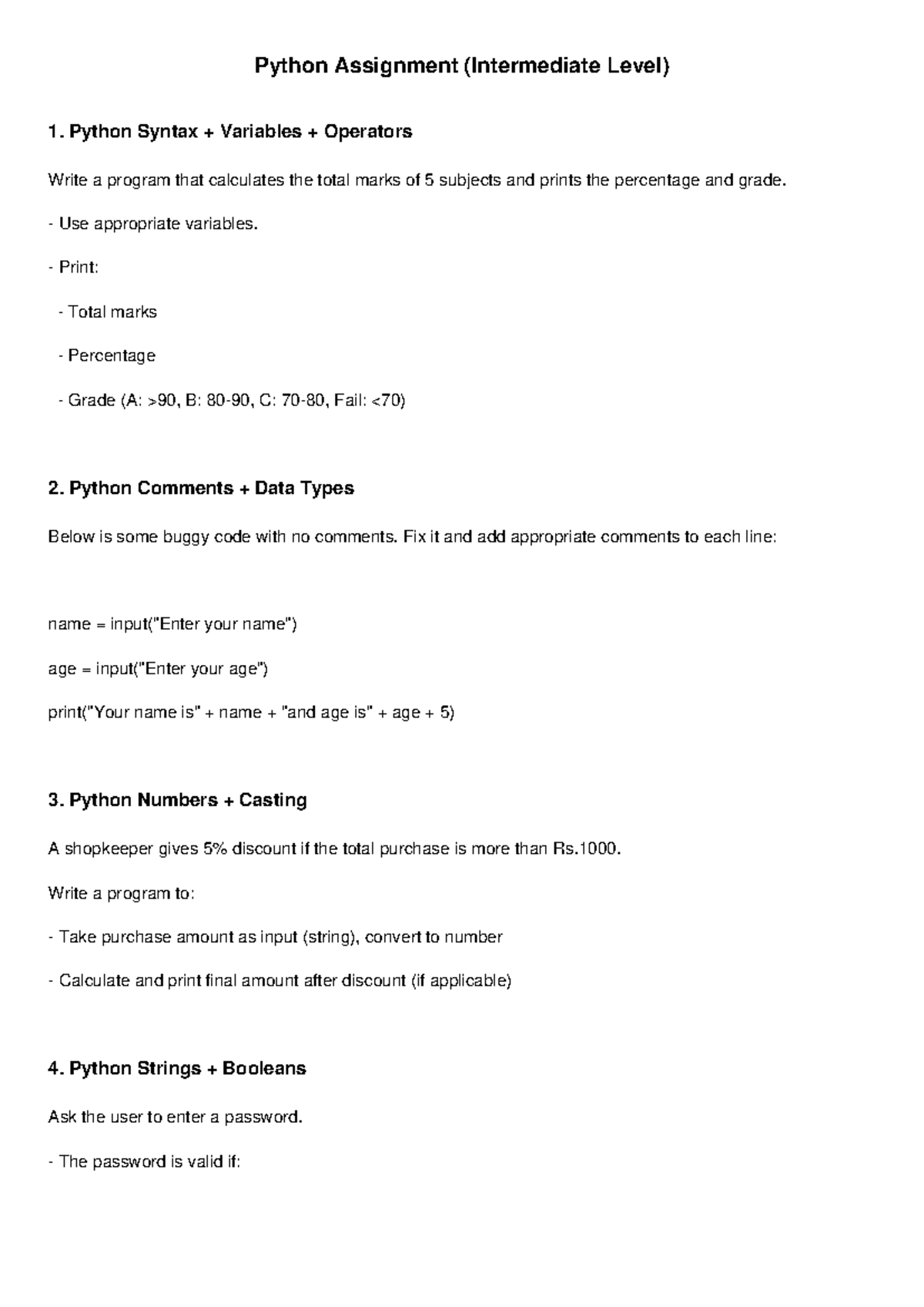 Python Intermediate Assignment: Syntax, Variables, and More - Studocu