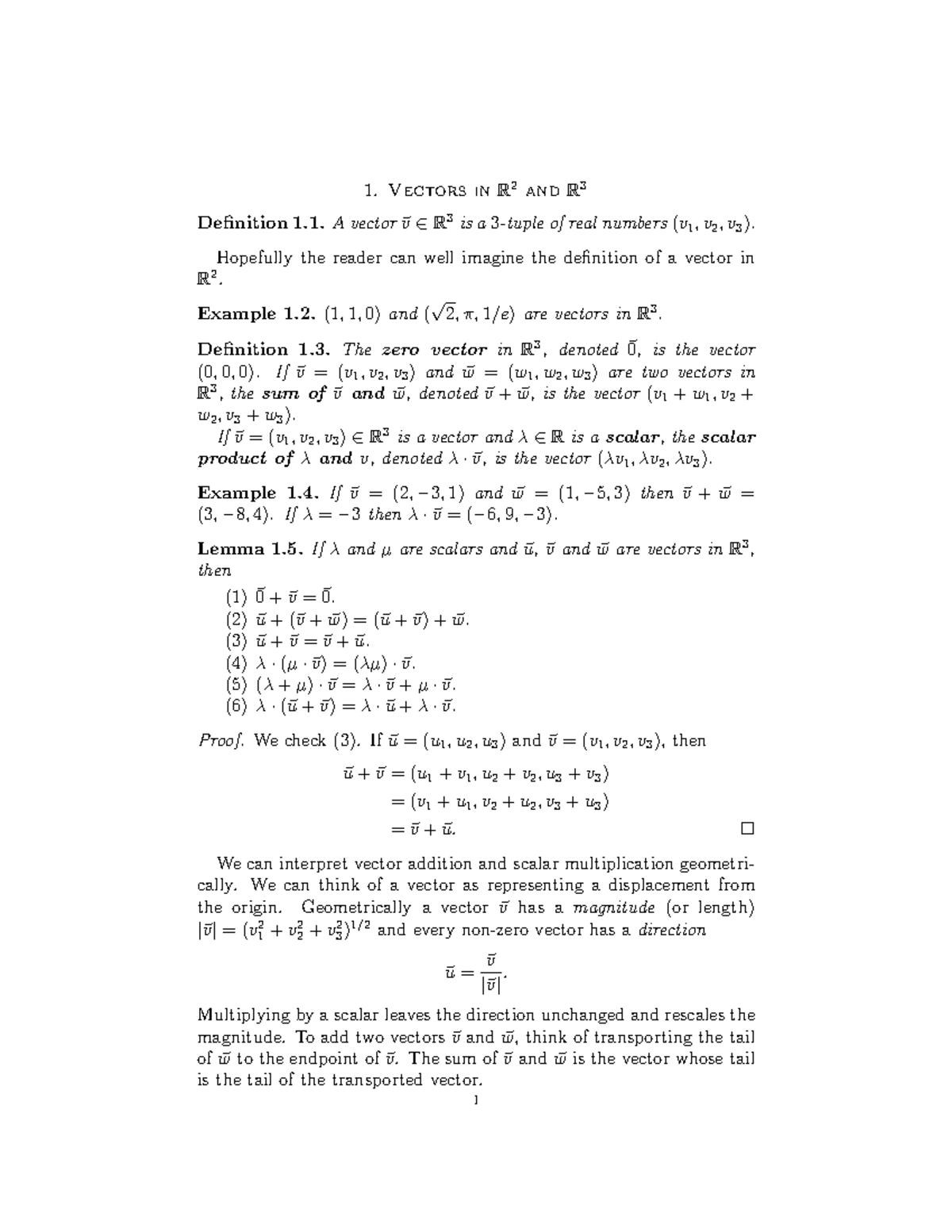 MIT 18.022F10: Vectors in R2 and R3 - Definitions and Examples - Studocu