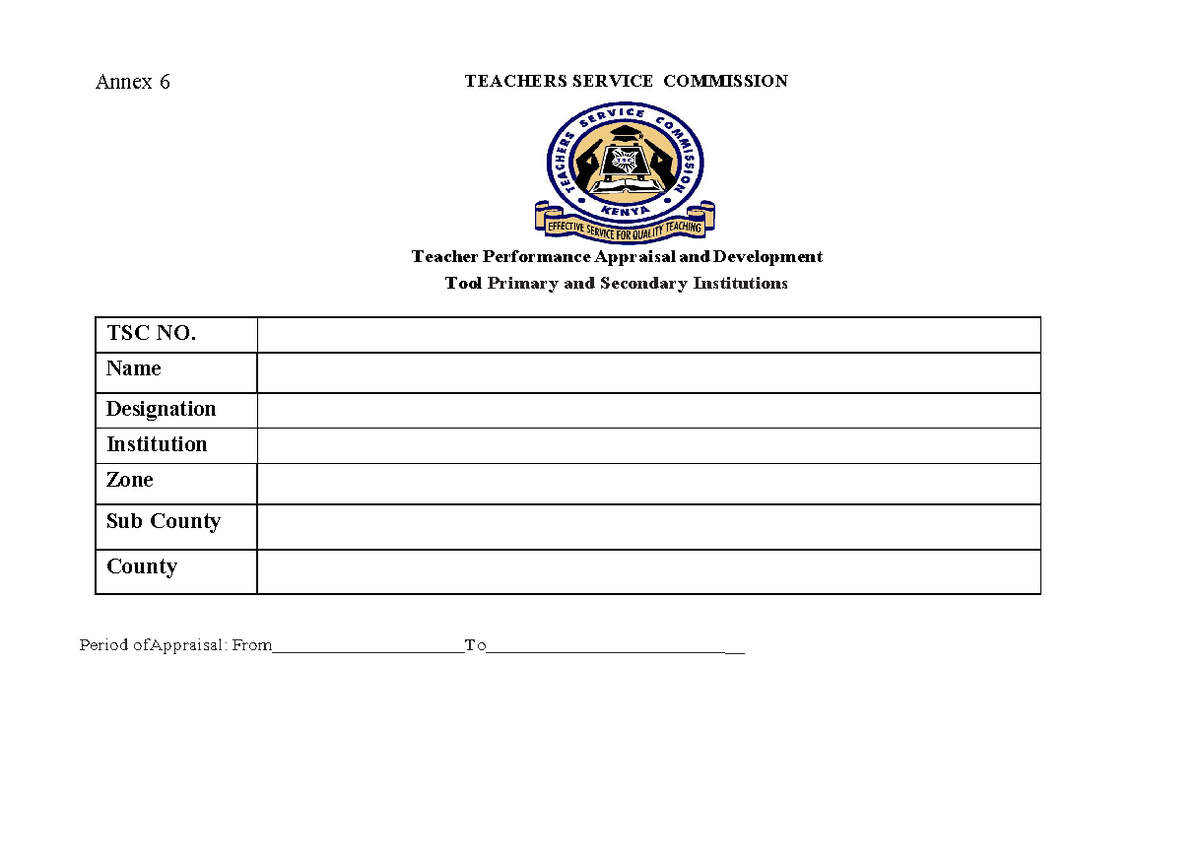 NEW TPAD TOOL FOR TEACHERS - Annex 6 TEACHERS SERVICE COMMISSION ...