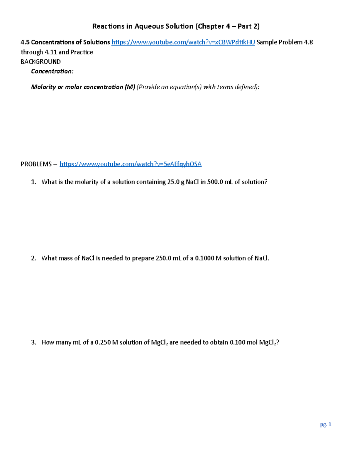 4 Reactions in Aqueous Solution-Part 2 - Reactions in Aqueous Solution ...