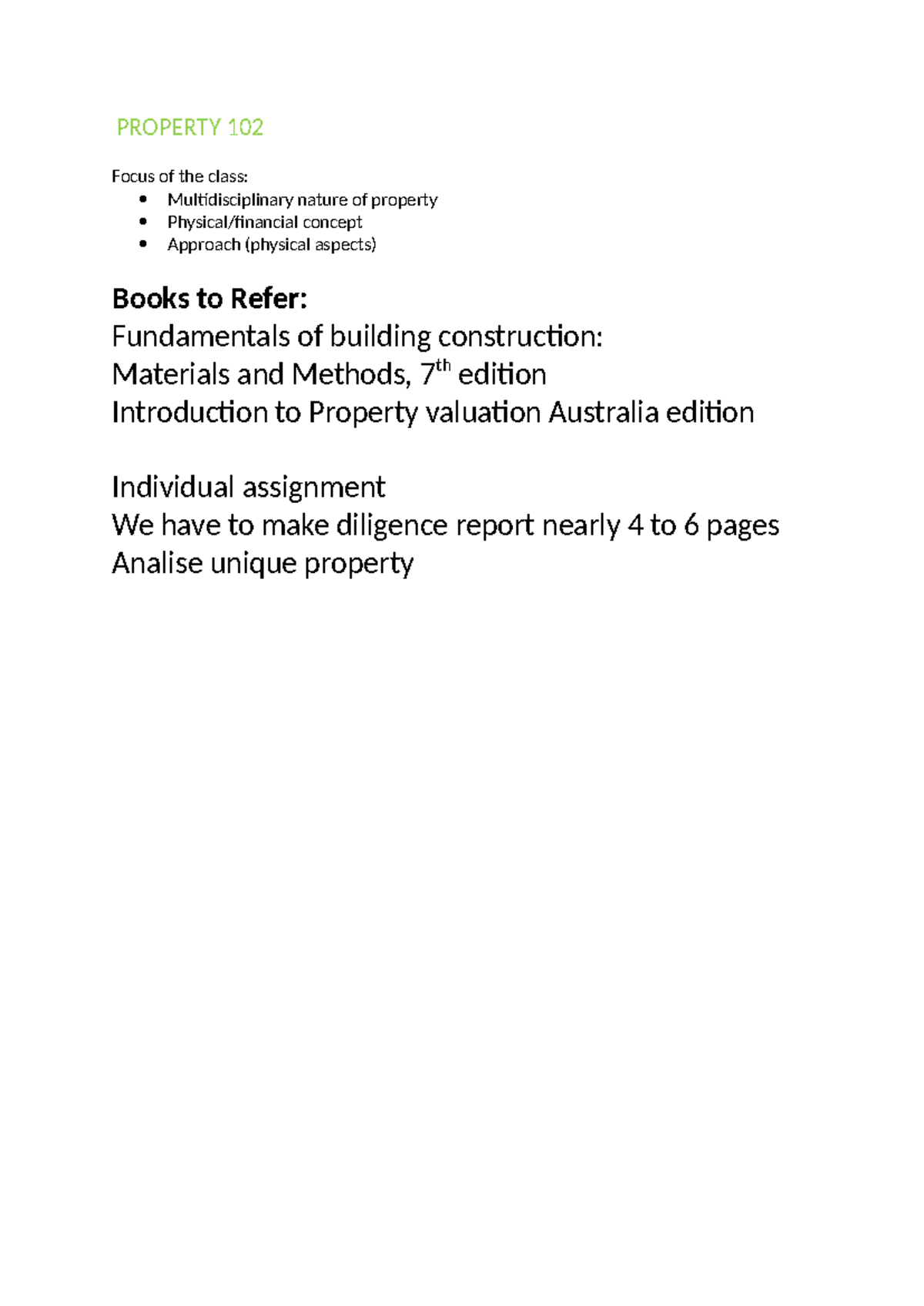 Property 102 - notes - Introduction to Property - PROPERTY 102 Focus of ...
