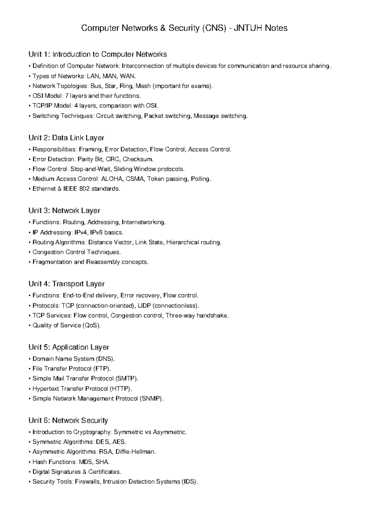 CNS JNTUH Notes: Comprehensive Guide to Computer Networks Security ...