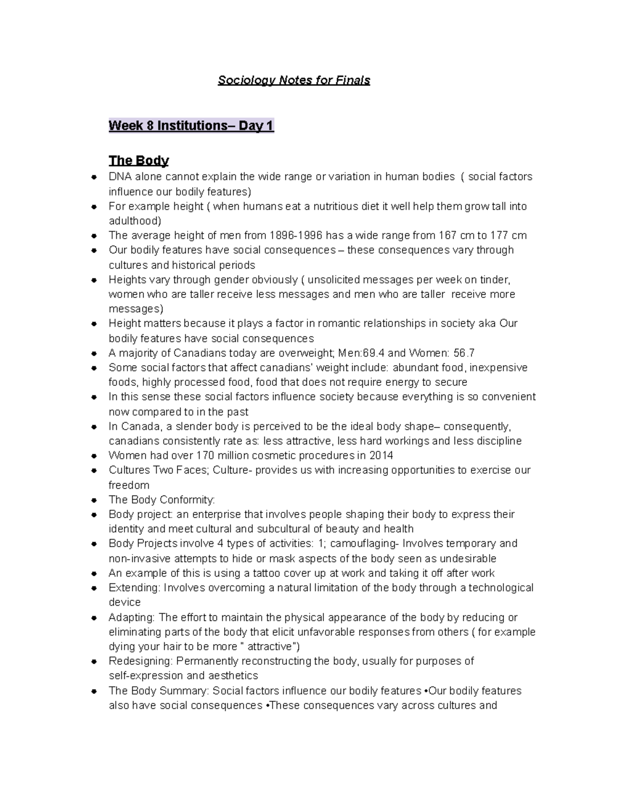 Sociology 101 Final Exam Notes: The Body, Health, and Social Movements ...