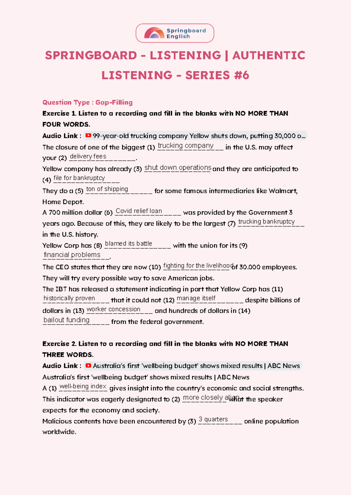 Springboard Listening Exercises: Authentic Listening #6 - Studocu