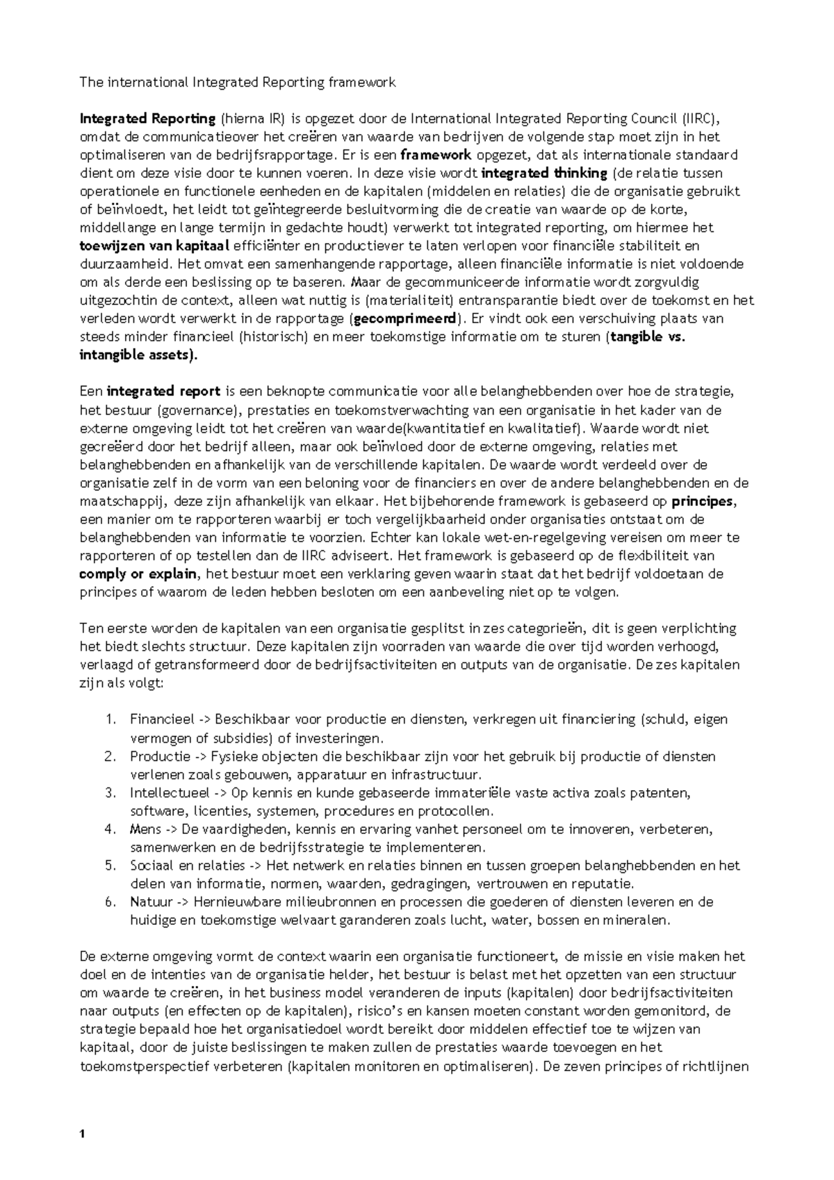 Samenvatting van het Internationale IR Framework - Integrated Reporting - Studeersnel