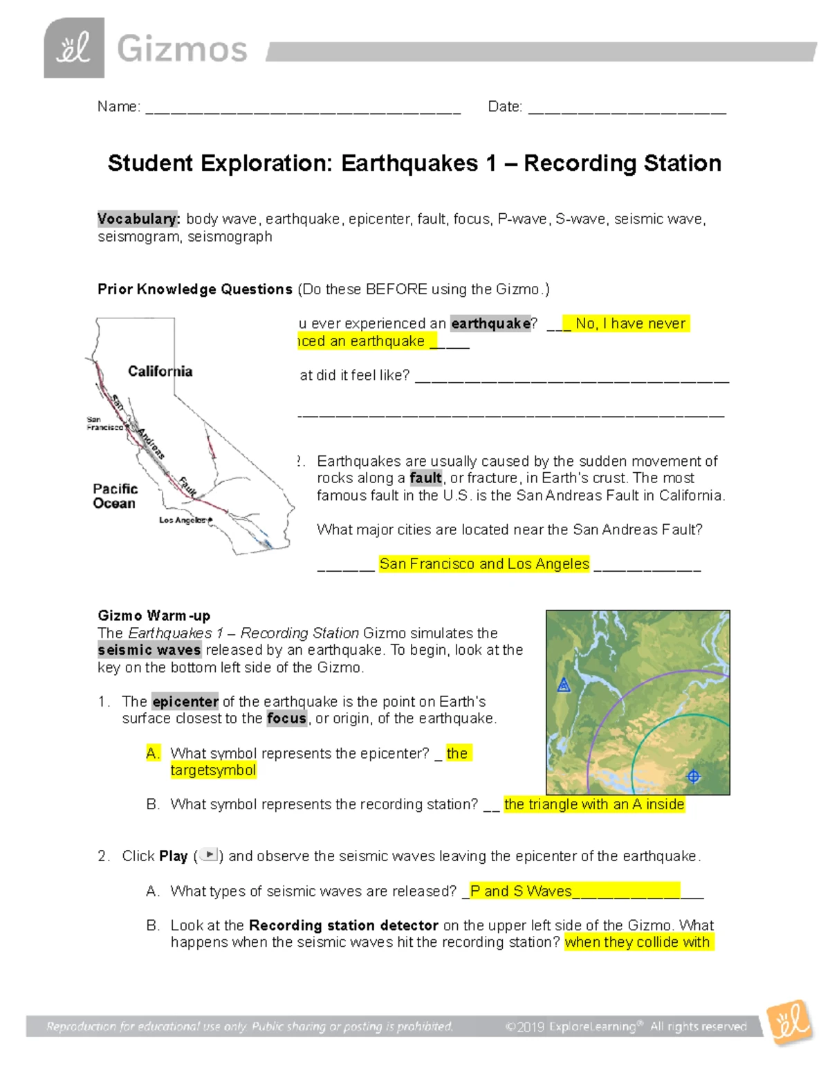 [Earthquake Recording Station Gizmo] Earthquakes 1Recording SE 2020 ...
