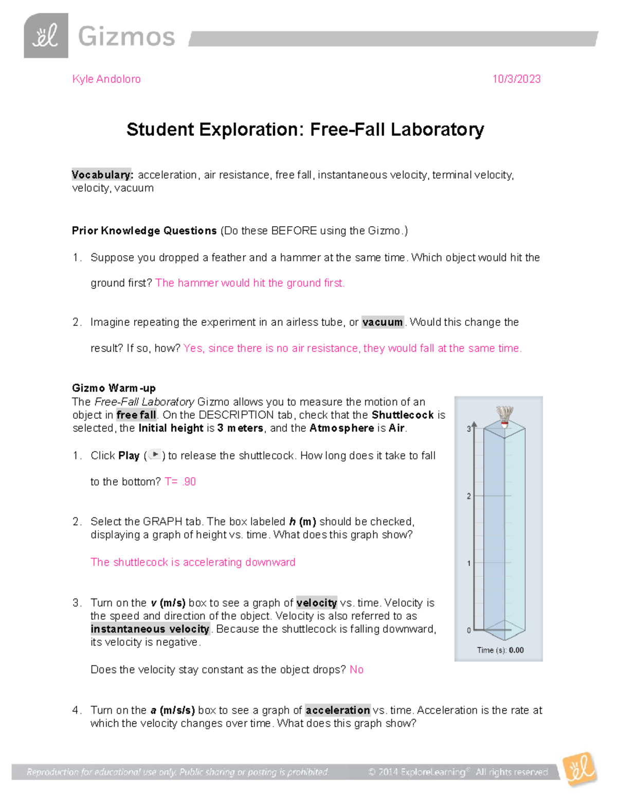 Exploring Free Fall: Gizmo Lab Activities and Insights - Studocu