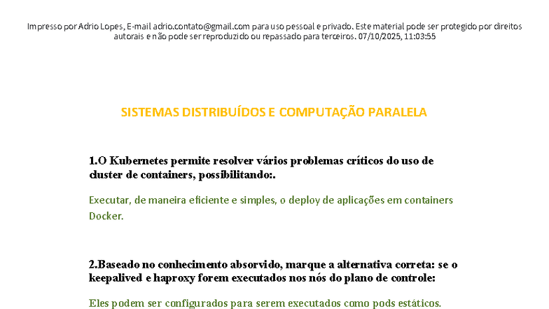 S9 - Simulado Prova AV2: Sistemas Distribuídos e Kubernetes - Studocu