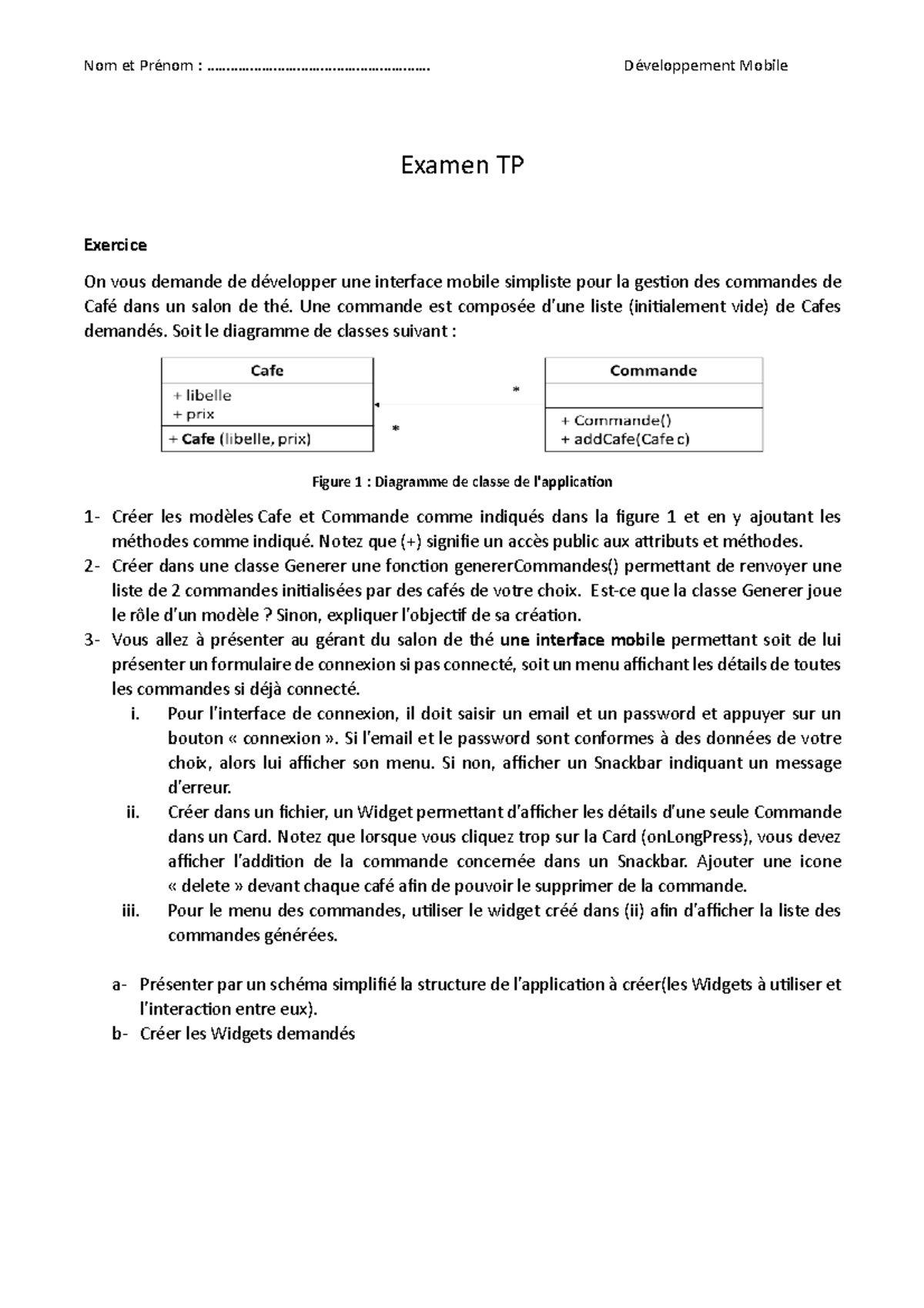 Examen TP - Développement Mobile Flutter: Interface Café - Studocu