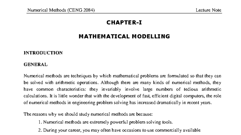 Numerical Methods (CENG 2084) Lecture Note: Intro to Mathematical ...