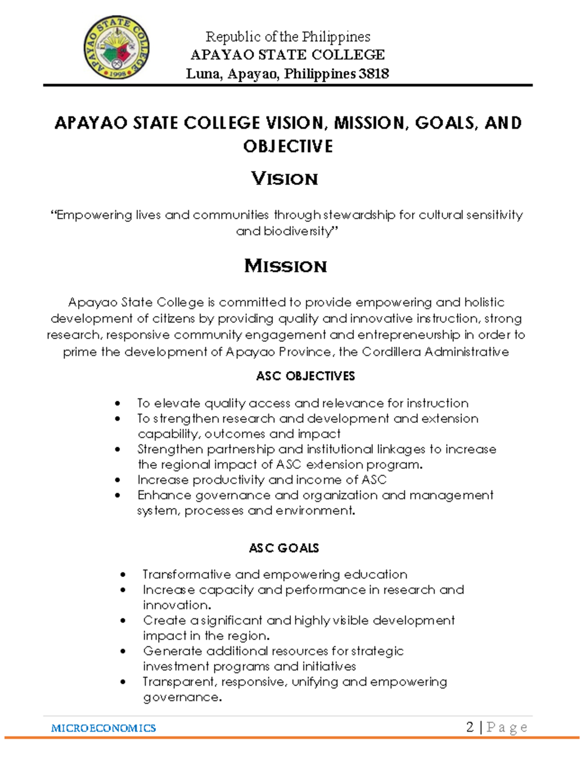 Basic Microeconomics - APAYAO STATE COLLEGE Luna, Apayao, Philippines ...