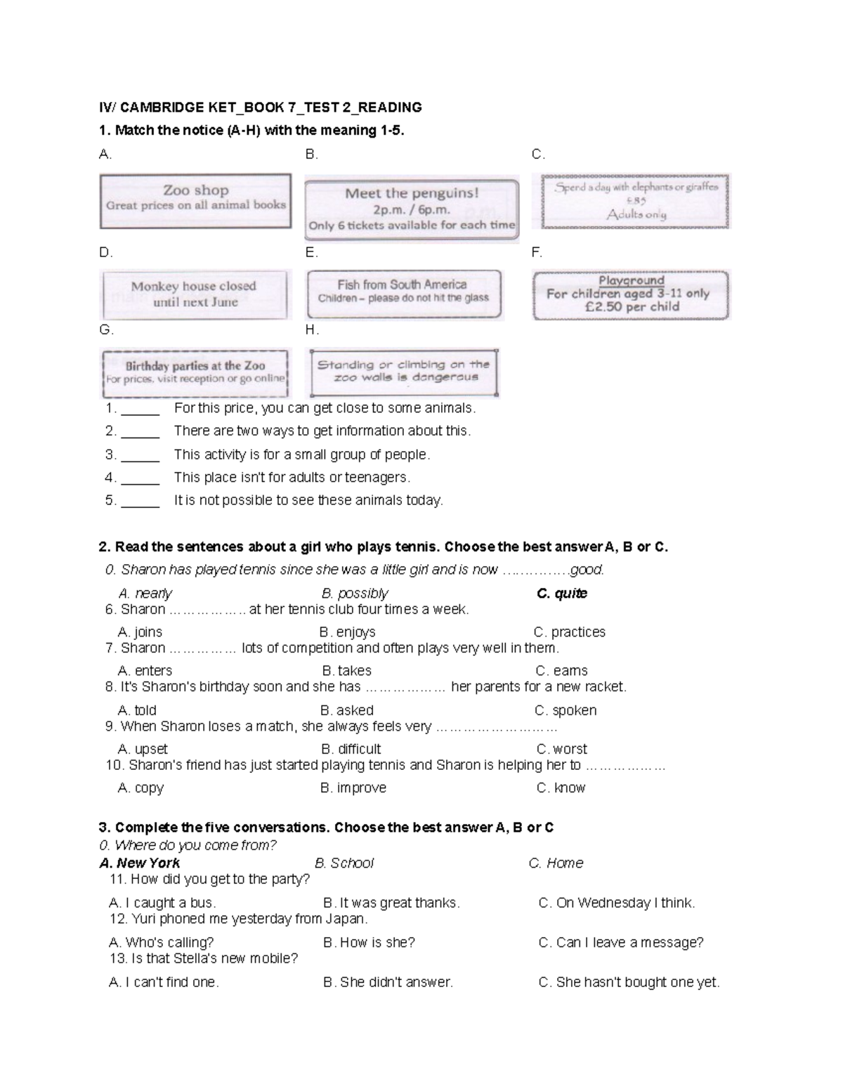 KET 7 Reading Test 2 – Exercises and Answers Guide - Studocu