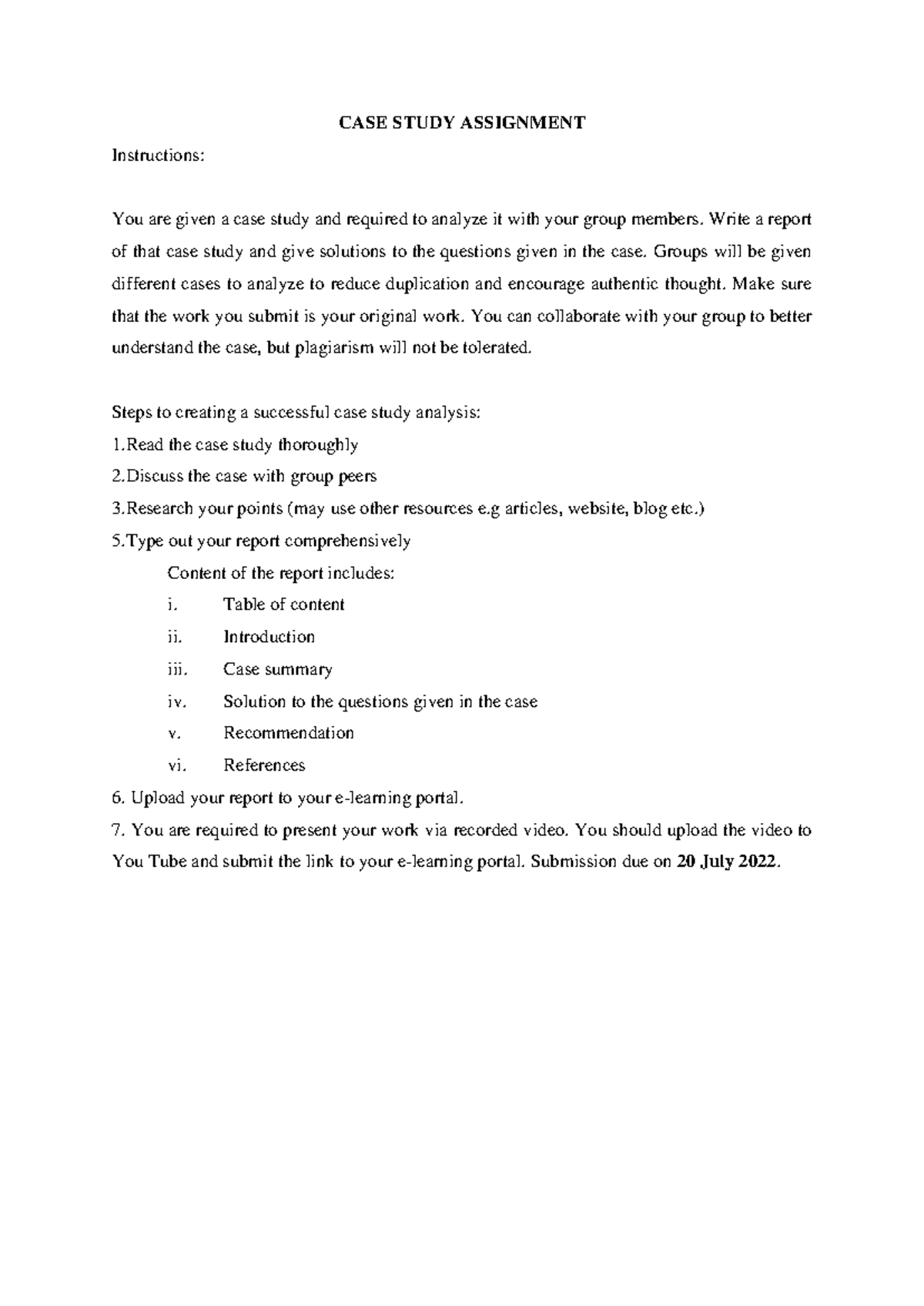 CASE Study Assignment Instructions and Analysis Guide - Studocu