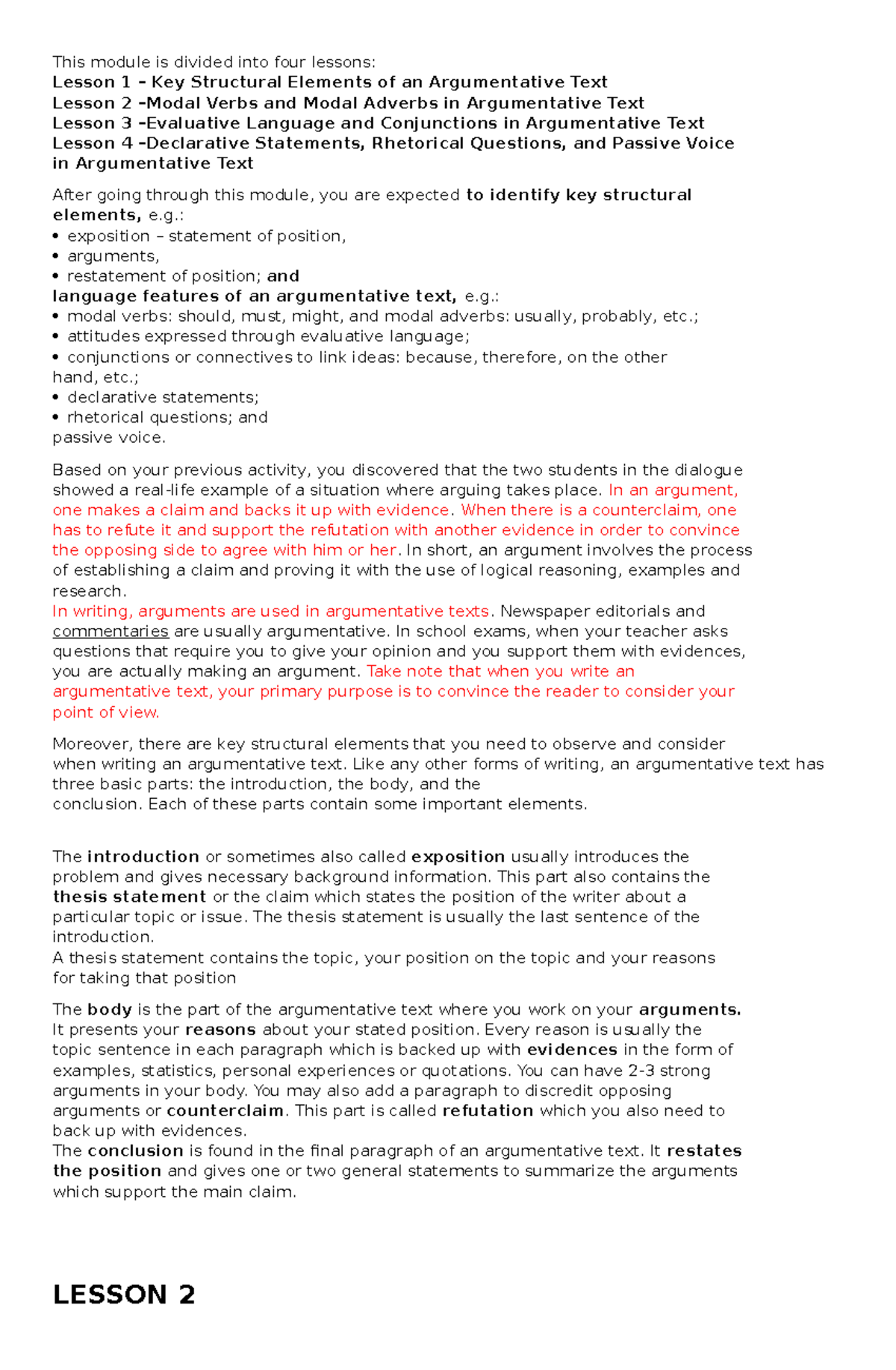 Q2 Lesson 2: Exploring Modal Verbs and Adverbs in Argumentative Texts ...