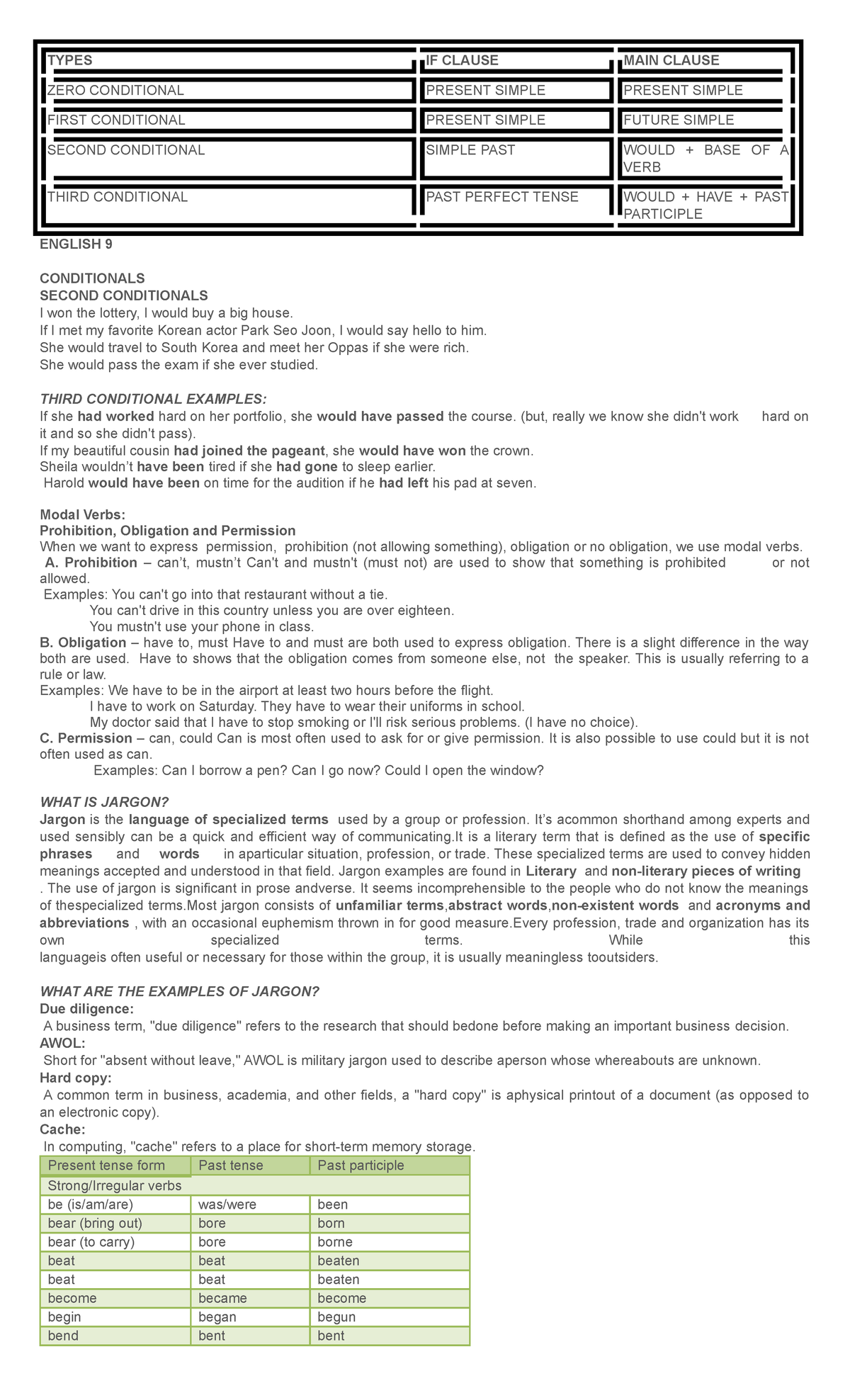 English 9: Conditional Clauses and Modal Verbs Guide Q1 - Studocu