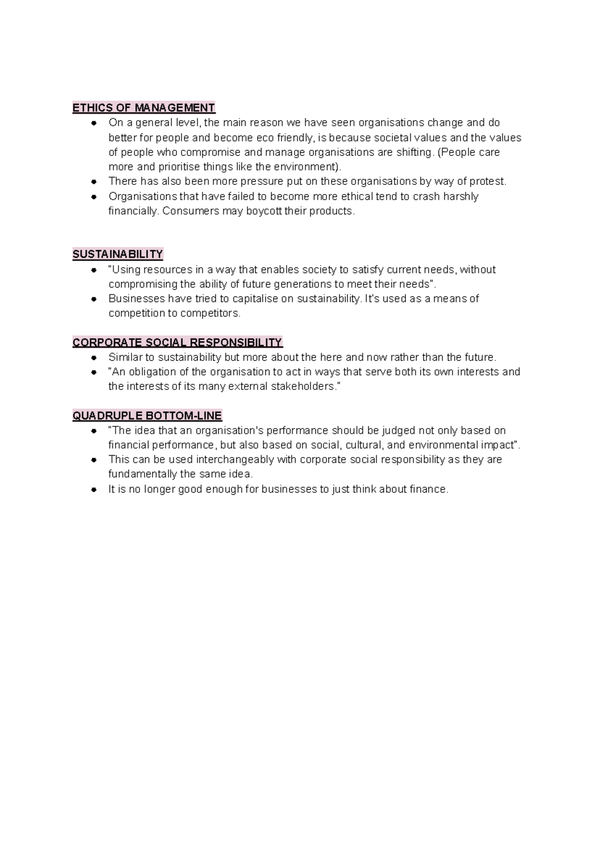 MGMT 206 - lecture notes - ETHICS OF MANAGEMENT On a general level, the ...