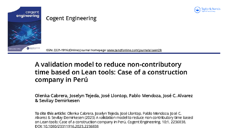 A Validation Model to Reduce NCT Using Lean Tools in Construction (ENG ...