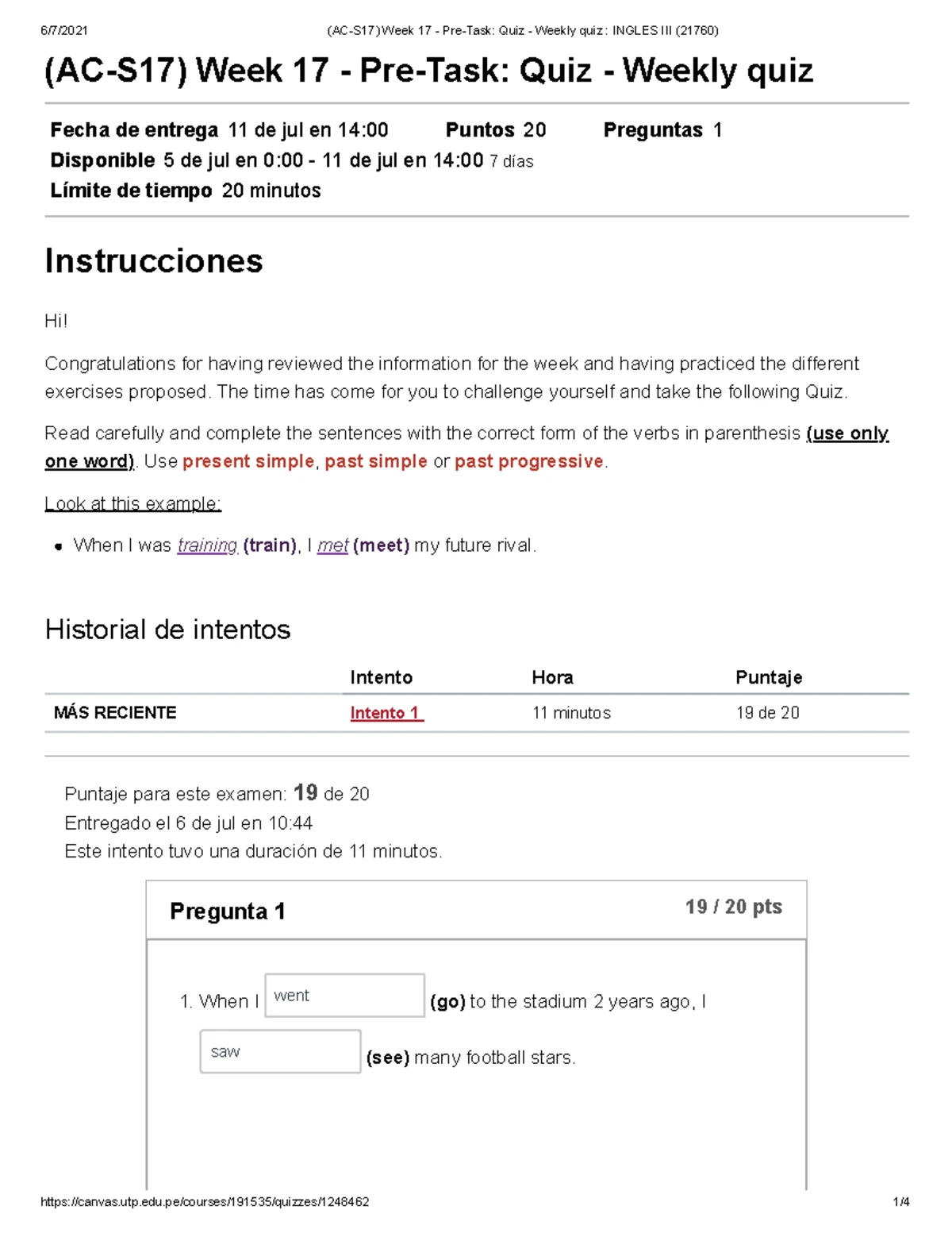 (AC-S06) Week 06 - Pre-Task Quiz - Vocabulary Week 06 - Intento 1 (18 ...