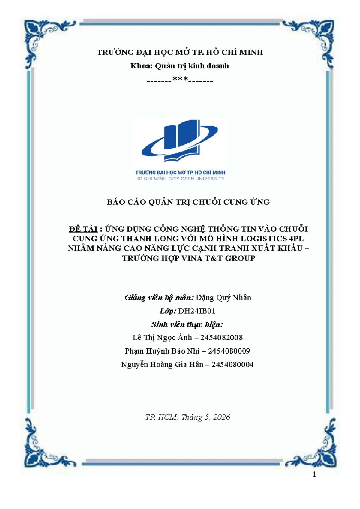 Báo cáo Quản trị Chuỗi Cung Ứng: Ứng Dụng AI và Logistics 4PL tại Vina ...