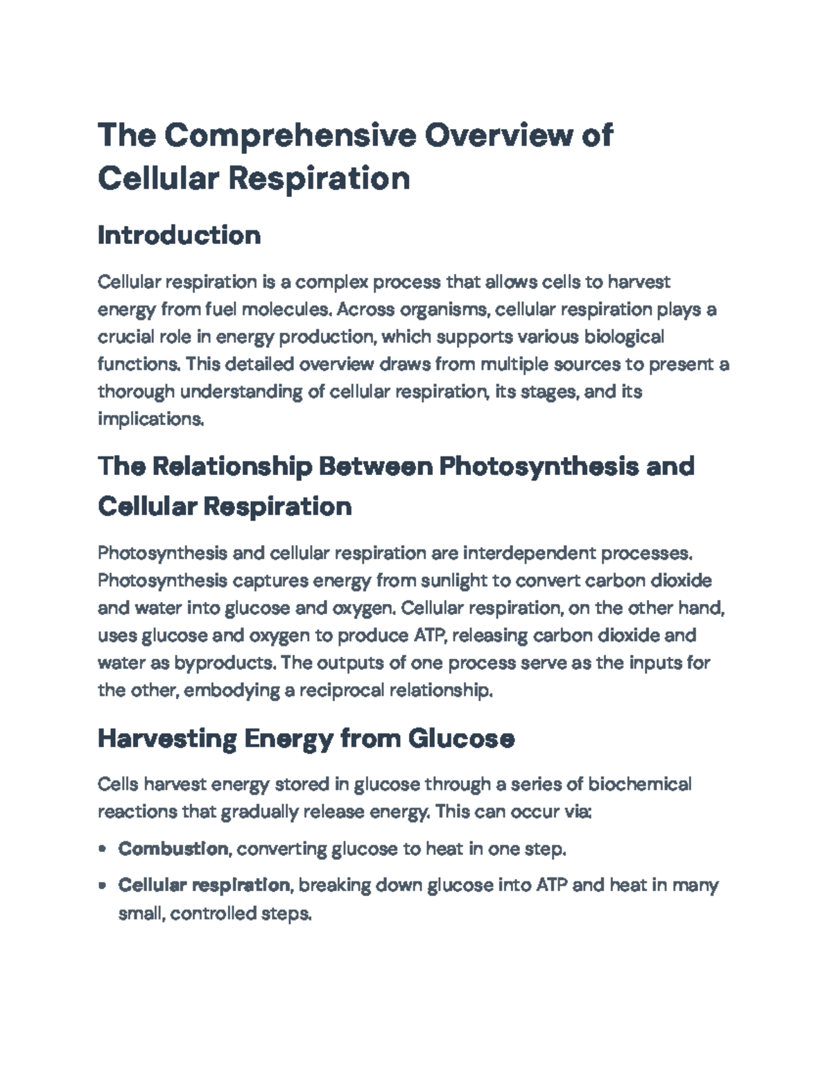 Cellular Respiration: Comprehensive Overview for Bio 101 Final Exam ...