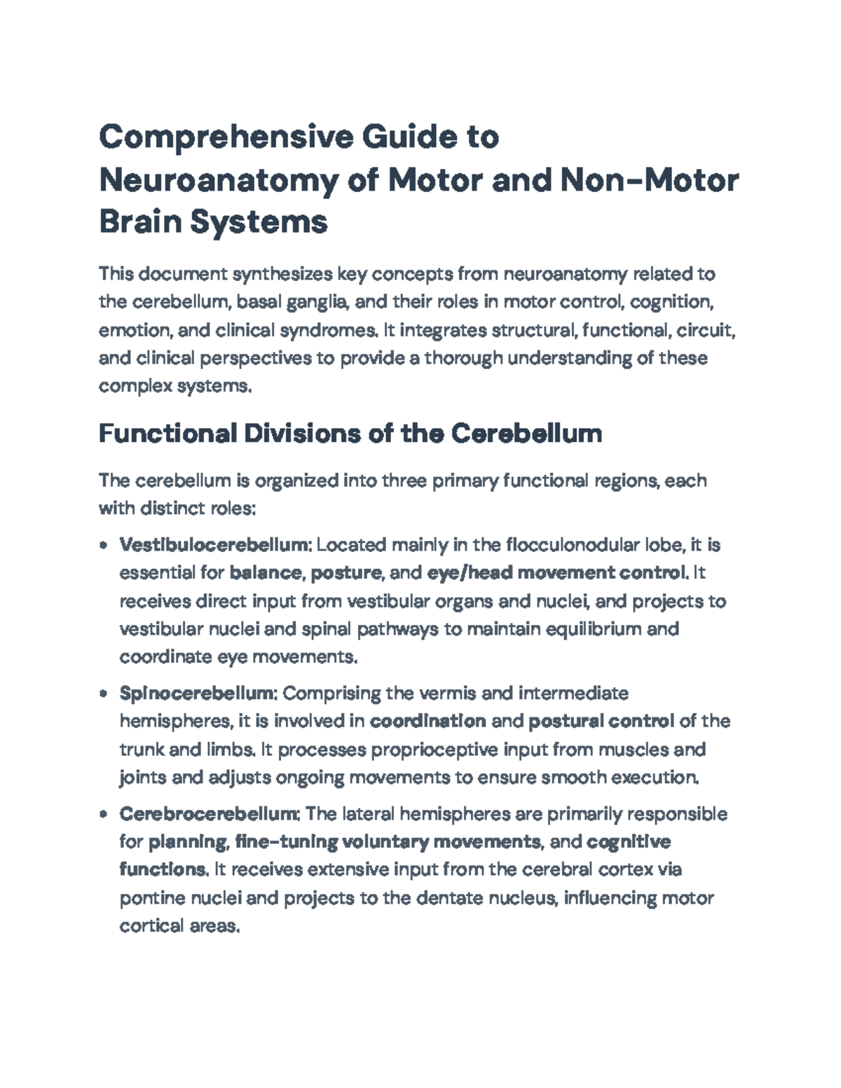 Comprehensive Guide to Neuroanatomy of Cerebellum & Basal Ganglia - Studeersnel