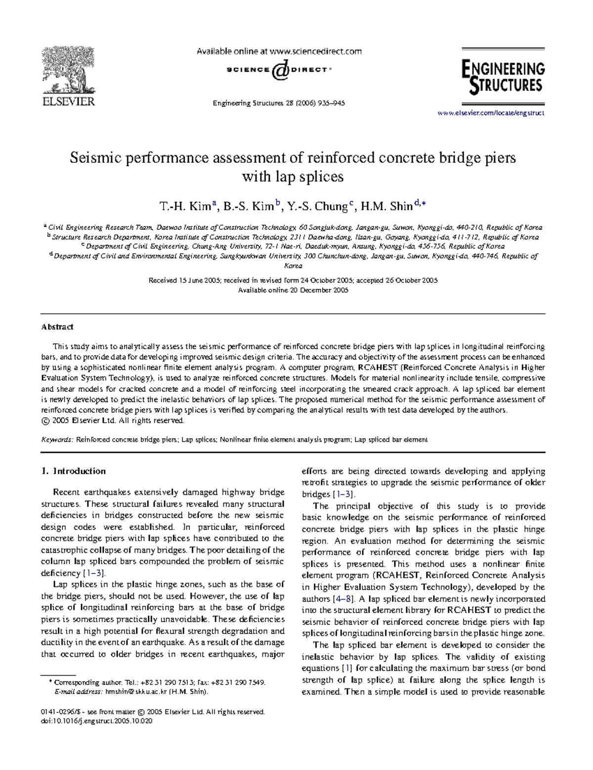 Seismic Performance Assessment of Reinforced Concrete Bridge Piers (ENG ...
