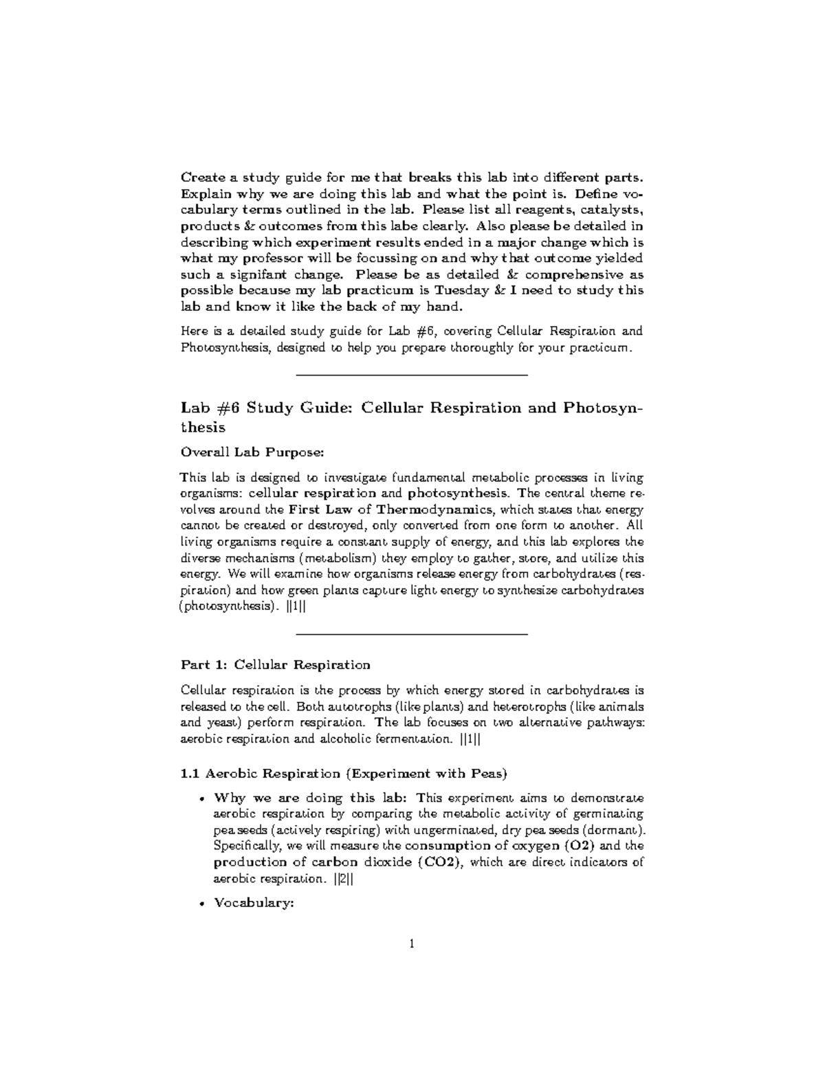 Lab 6 Study Guide: Cellular Respiration and Photosynthesis (24FA) - Studocu