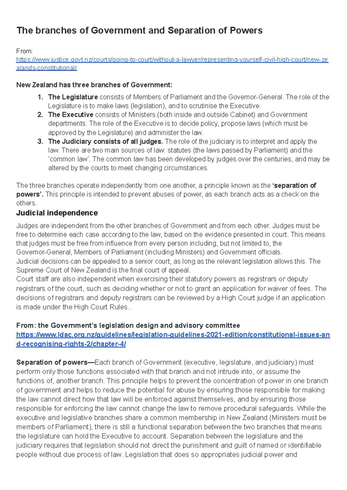 Branches of Government & Separation of Powers: Task 1 Material - Studocu
