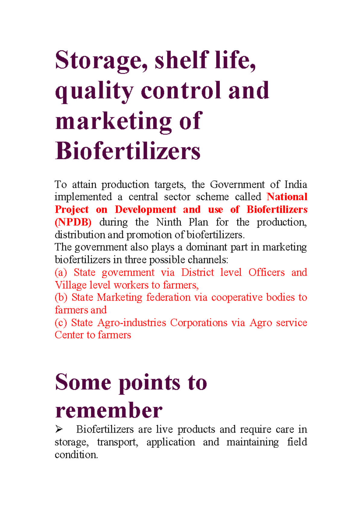 Storage, Shelf Life, Quality Control & Marketing of Biofertilizers ...