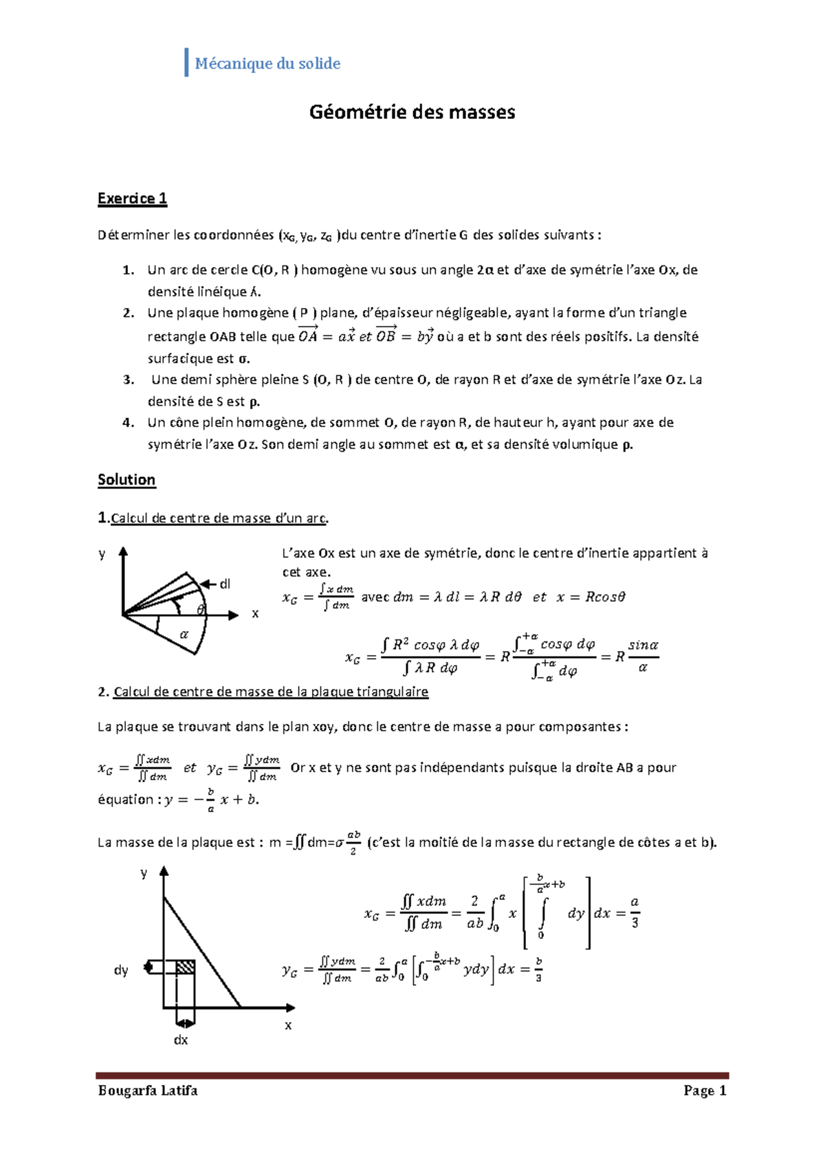 TD Géométrie des masses : Calculs des centres d'inertie et matrices ...