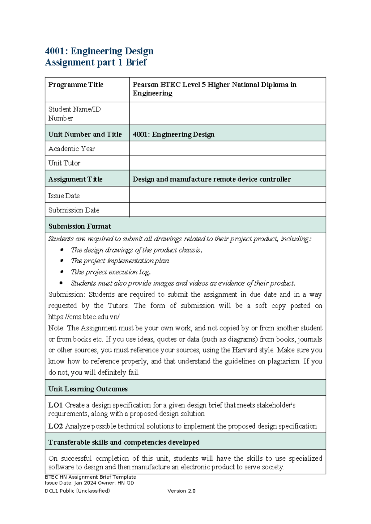 4001: Engineering Design Assignment Part 1 - Remote Device Controller ...