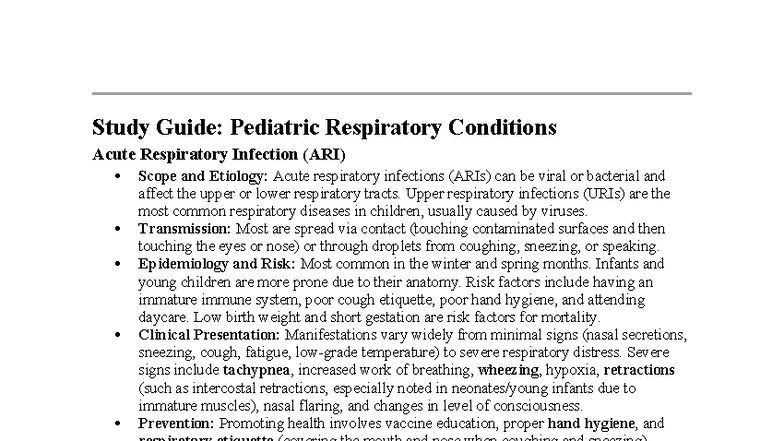 ATI Peds Respiratory System Study Guide: ARI & Related Conditions - Studocu
