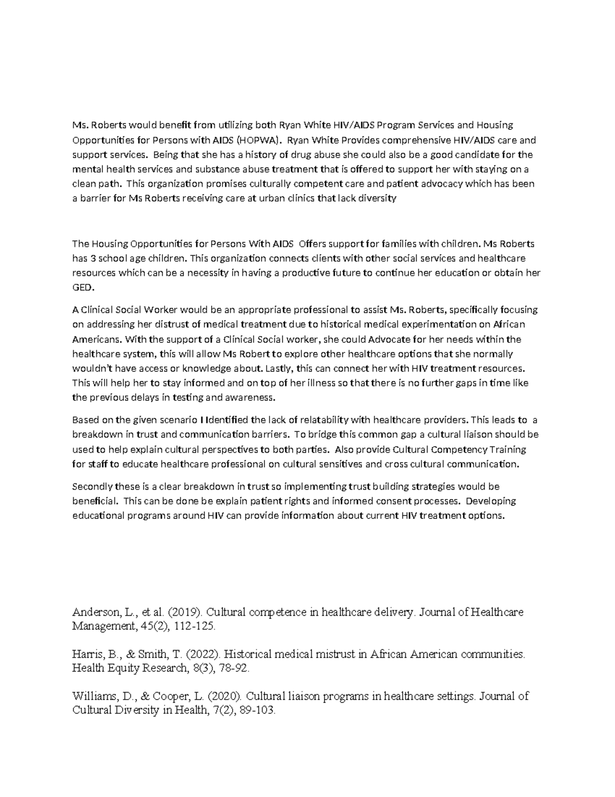 D390 Task 1 - Exploring Support Services for Ms. Roberts' Needs - Studocu