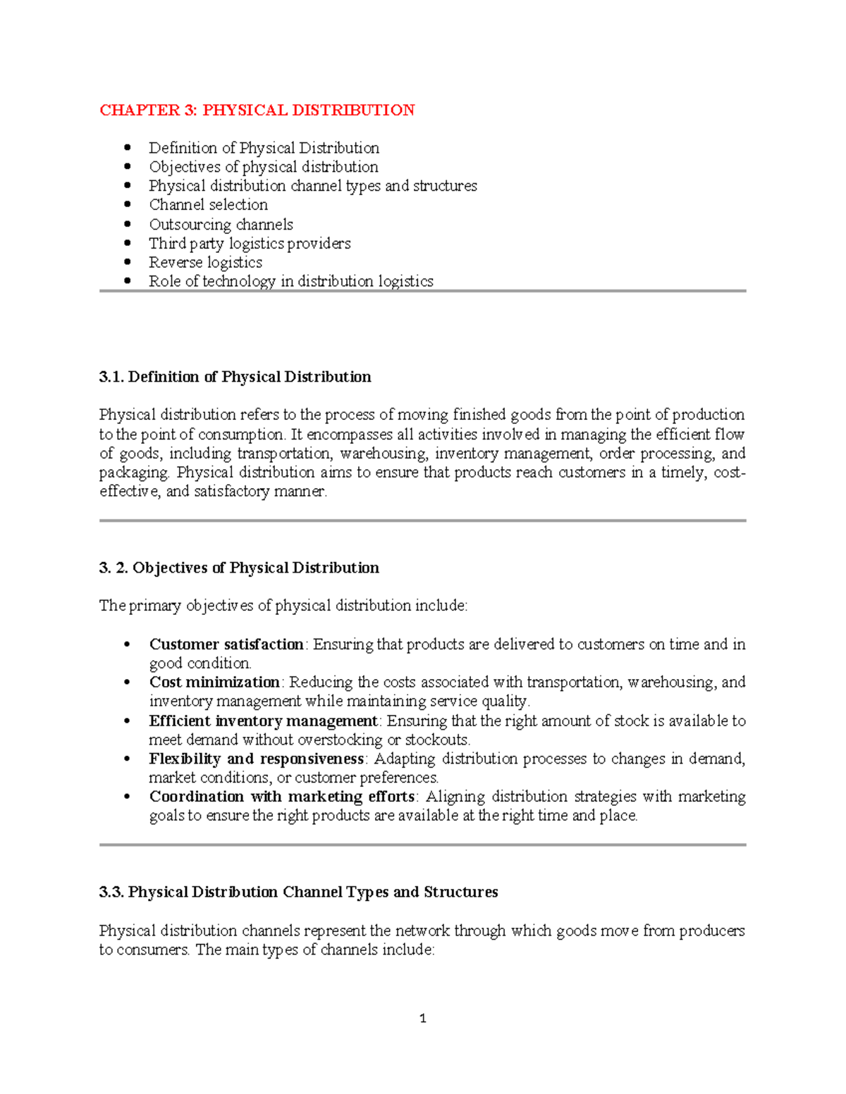 Chapter 3: Understanding Physical Distribution and Logistics Strategies - Studocu