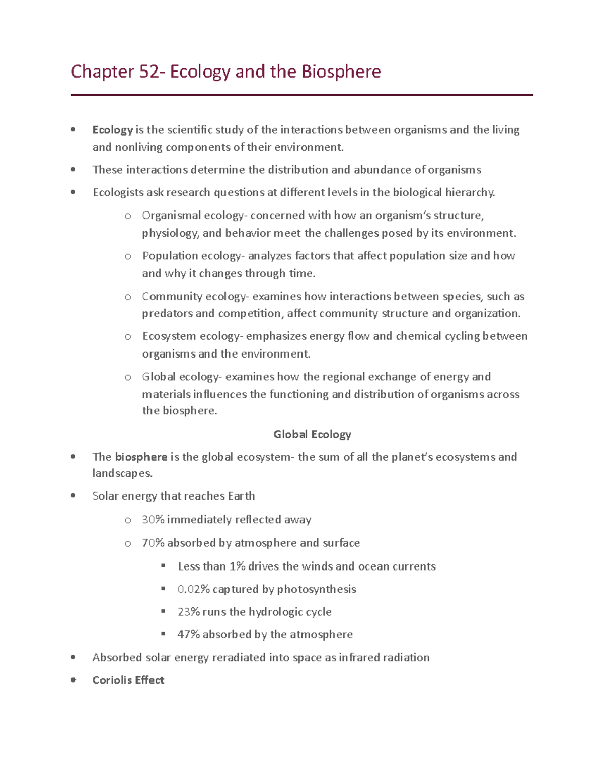 Final Study Guide - Comprehensive Ecology and Biosphere Notes - Studocu
