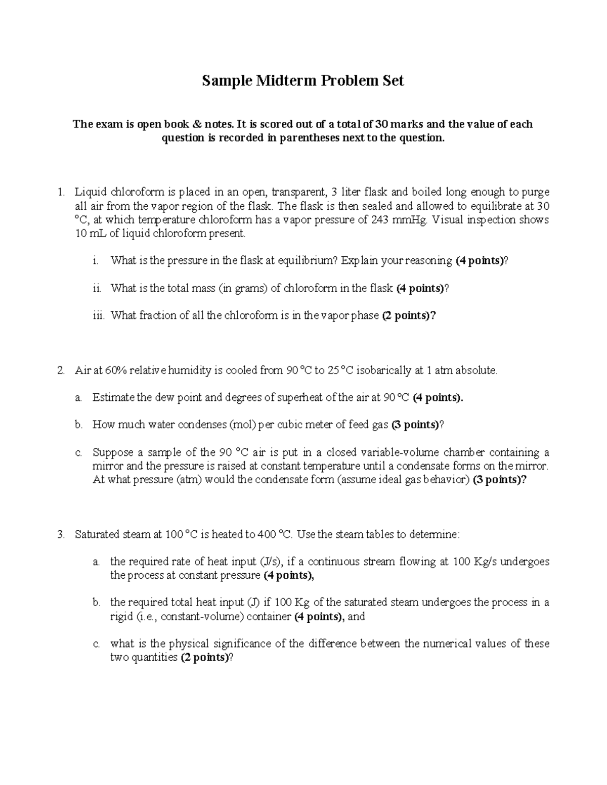 Sample Midterm exam - Sample Midterm Problem Set The exam is open book ...