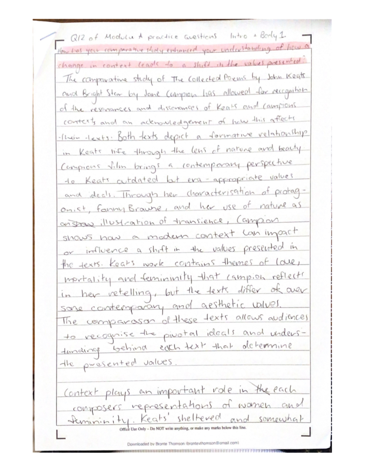 Keats vs Bright Star Stop and Drop Practice Introduction and Body 1 ...