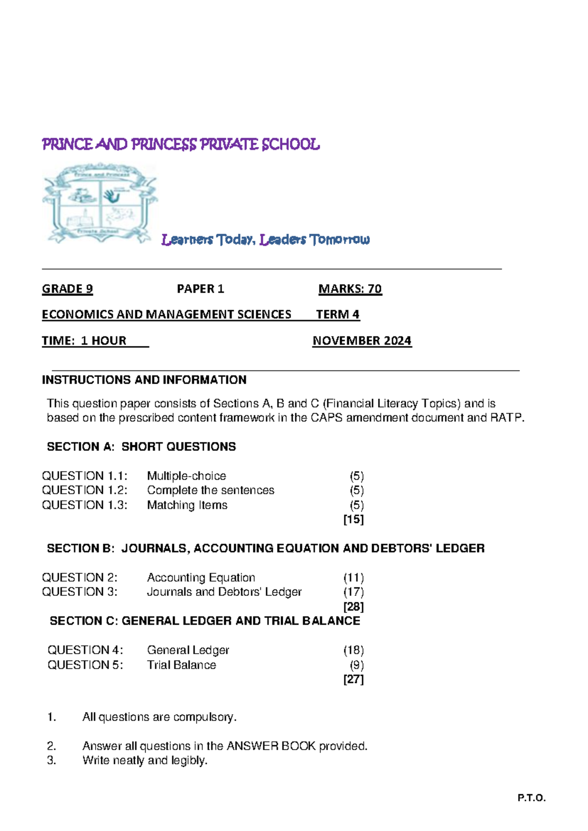 EMS GRADE 9 TERM 4 PAPER 1: ECONOMICS & MANAGEMENT SCIENCES - Studocu