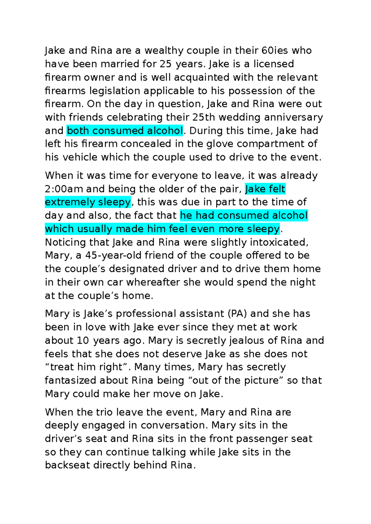 CRIM LAW Practice Paper: Jake's Case of Sane Automatism and Liability ...